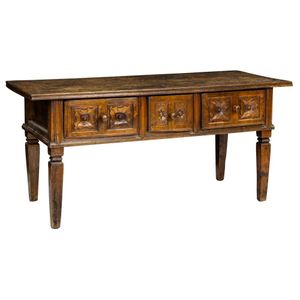 Rustic Continental Oak Console Table with Carved Front Drawers - Tables - Console and Hall ...