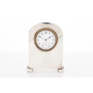 Edwardian sterling silver arch mantle clock with white enamel dial ...