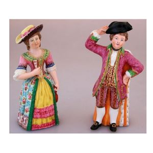 Early Minton Candle Snuffers: Man and Woman in Costume - Minton - Ceramics