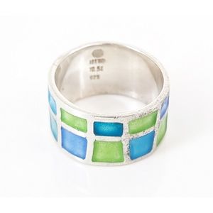 Greek Silver and Enamel Band Ring, Hallmarked, Size O-Q, 6.7g - Rings ...