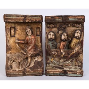 Medieval Style Carved Wooden Plaques with Polychrome Finish - Zother - Art