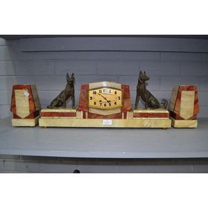 Art Deco German Shepherd Mantle Clock with Garnitures - Clocks ...