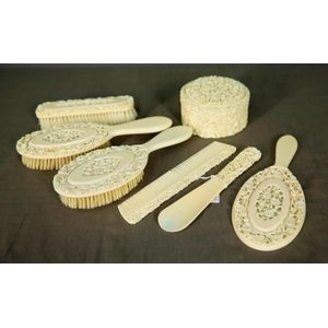 Antique Chinese Ivory Dressing Set with Carved Blossom Decoration ...