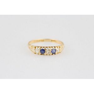 18ct Sapphire & Diamond Bridge Ring with Old Mine Cut Diamonds - Rings ...