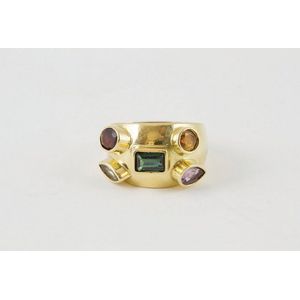 Multi-Coloured Quartz 5-Stone Dress Ring on Wide Band - Rings - Jewellery