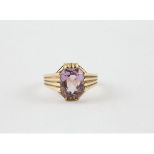 Rectangular Stepped Cut Amethyst Dress Ring - 9ct - Rings - Jewellery