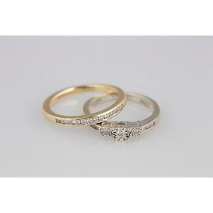 Diamond Bridge Ring with Matching Wedding Band - Rings - Jewellery