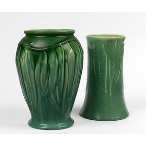 Green Glazed Gum Leaf Pottery Vases by Melrose Ware - Melrose - Ceramics