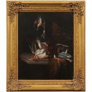 Hanging Cockerel and Birds on Stone Ledge Still Life - Oil Paintings ...