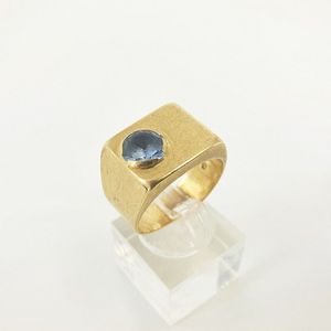 Blue Stone & 18ct Gold Signet Ring - Size N - Rings - Jewellery