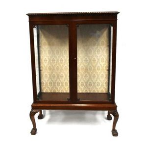 Mahogany Display Cabinet with Floral Backing and Claw Feet - Cabinets ...