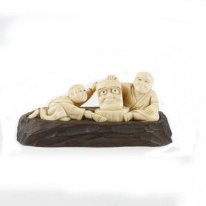 Japanese Ivory Okimono Mask Carver with Child and Buaku Mask - Ivory ...