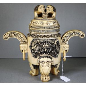 Chinese Carved Ivory Pot with Dragon Panels - Ivory - Oriental