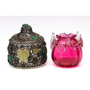 Metal and Leaf Decorated Lidded Jar with Ruby Glass - British ...
