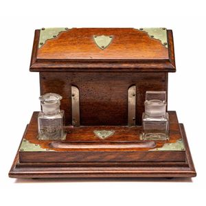 Antique Oak Ink Stand with Organizer: Elegant Desk Accessory - Writing ...