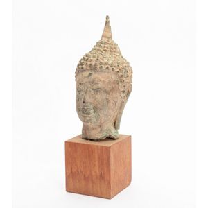 Thai Buddha Head on Timber Stand - Zother - Oriental
