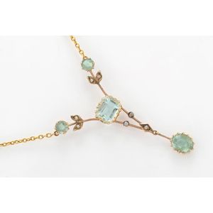 Antique 9ct Gold Negligee Necklace with Aquamarines and Pearls ...