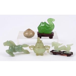 Chinese Jade Animals and Miniature Censer Set - Jade - Oriental