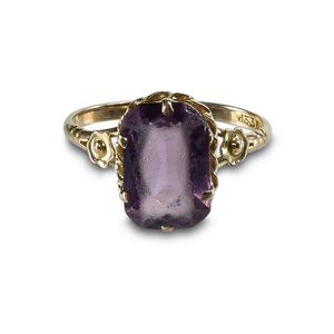 1940s Australian Pink Gold Ring with Purple Paste Stone - Rings - Jewellery