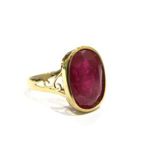 18ct Gold Synthetic Ruby Oval Ring - Rings - Jewellery