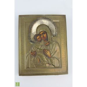 Russian Silver Ikon with Floral Border and Mother & Child - Religious ...