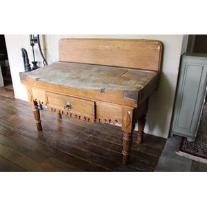 French Butchers Block Table with Steel Straps and Fluted Legs - Zother ...