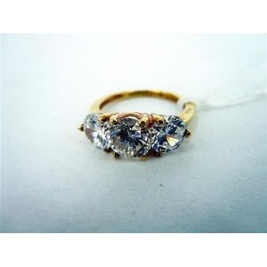 9ct Yellow Gold Three-Stone CZ Ring, Size L - Rings - Jewellery