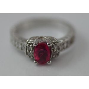 White Gold Ruby & Diamond Ring - Rings - Jewellery