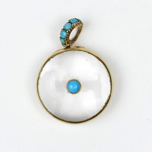 Victorian Gold & Rock Crystal Locket with Turquoise Cabochon - Pendants ...