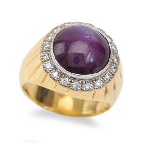 Star Ruby and Diamond Ring in 18ct Gold - Rings - Jewellery