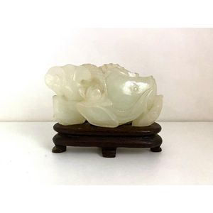 Jade Goldfish and Woman Figurines with Stand - Jade - Oriental