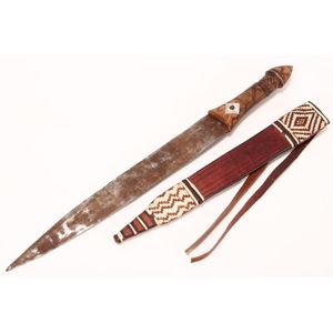 African Dagger with Carved Handle and Leather Scabbard, 51cm - African ...