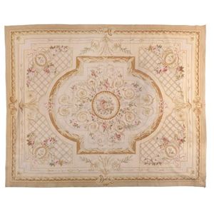 Dusky Rose Aubusson Rug in Floral Medallion Design - Rugs & Carpets ...
