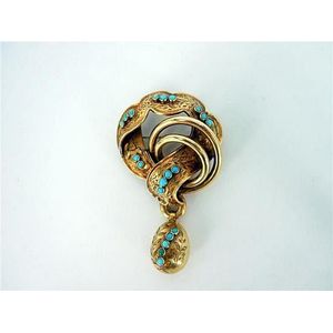 Victorian Turquoise & Gold Brooch, 11.3g - Brooches - Jewellery