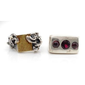 Sterling Silver Ring Set with Garnet and Diesel Signet - Rings - Jewellery