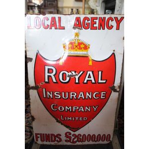 Royal Insurance Co. Enamel Sign with Convex Shield - Signage - Advertising