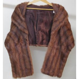 Brown Striped Mink Collared Stole - Furs - Costume & Dressing Accessories