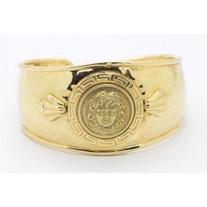 Italian Gold Cuff Bangle with Versace Style Motif - Bracelets/Bangles ...