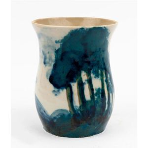 Cruffel Pottery Landscape Vase, Blue Glaze, Hand-Painted - Boyd, Merric ...
