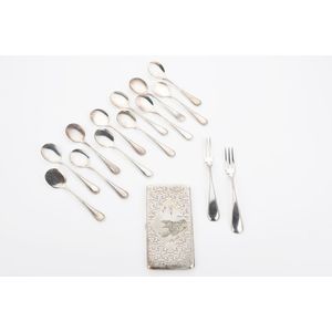 Set of Dutch Silver Spoons, Forks, and Tiger Cigarette Case - Flatware ...