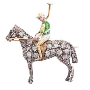 Victorian Diamond Polo Horse and Rider Brooch - Brooches - Jewellery