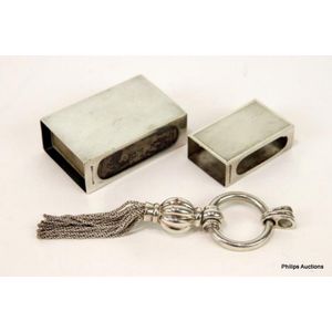George VI Sterling Silver Match Boxes and Tassel Pendant Set - Smoking ...