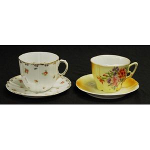 Victorian Floral Moustache Cups & Saucers - Zother - 19th Century ...