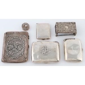 Silver matchbox holder, pill box, card case, and cigarette cases ...