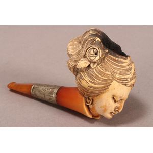 19th Century Meerschaum Pipe: Lady Head with Silver Mount - Smoking ...