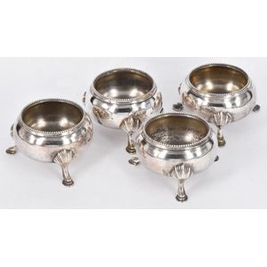 Set of four antique sterling silver salt cellars or dishes - price ...