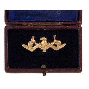 19th Century Australian Gold Brooch with Boomerangs and Wildlife ...