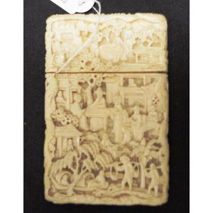 Chinese Ivory Card Case with Court Scene Carvings - Ivory - Oriental