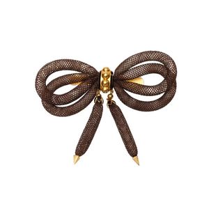 Victorian Mourning Bow Brooch with Hair Tassels - Brooches - Jewellery