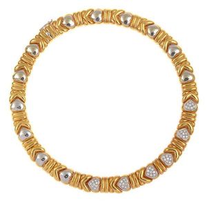 18ct Gold Diamond Heart Collar with Reed Design - Necklace/Chain ...